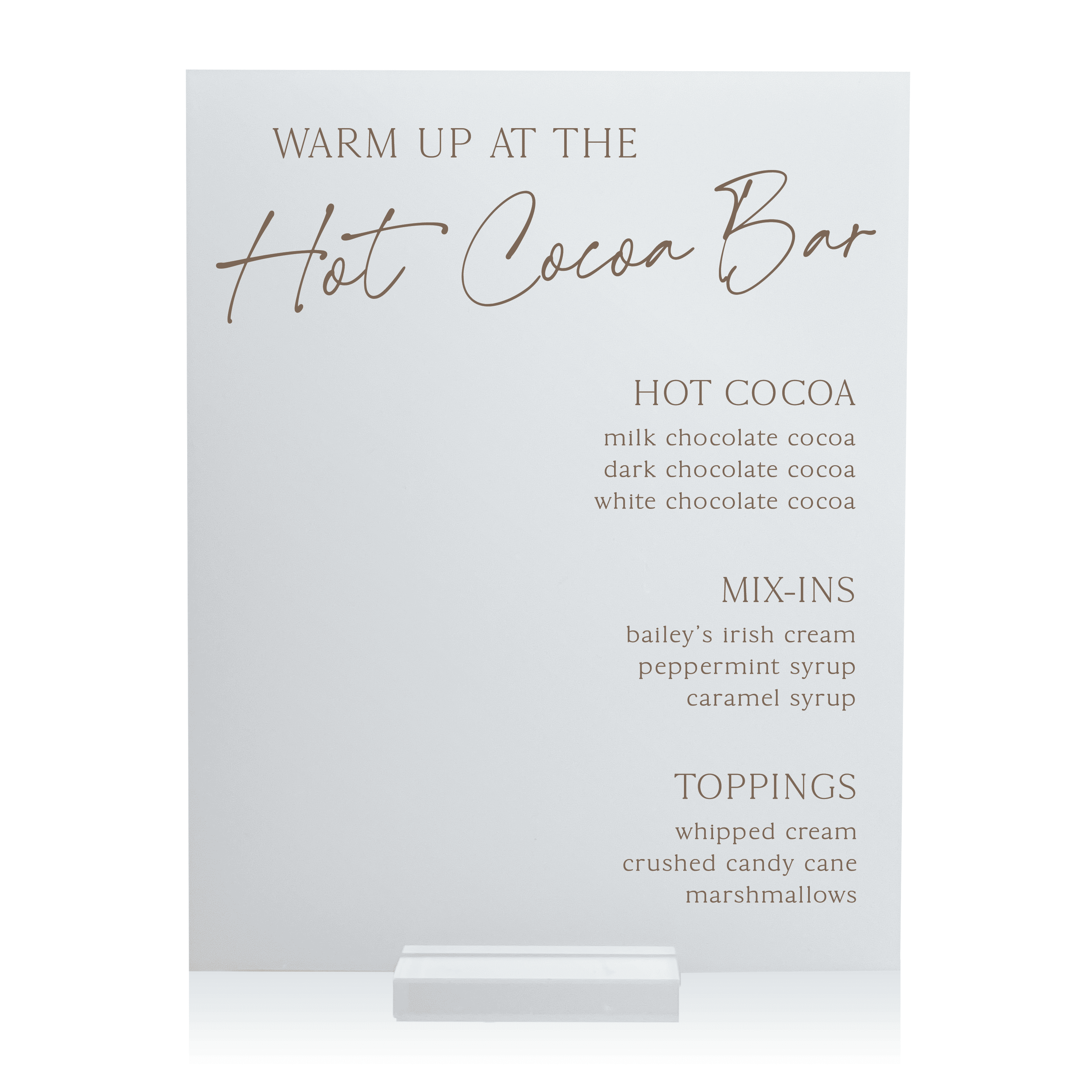 Hot Chocolate Cocoa Bar Menu